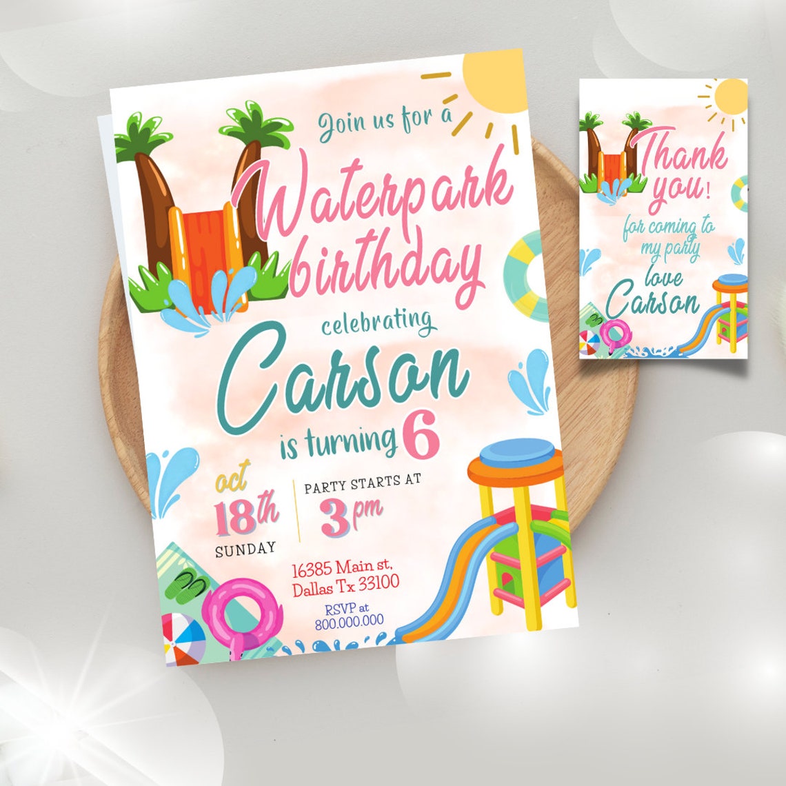 Editable and Printable Waterpark Party Invitation Template, Waterslide ...