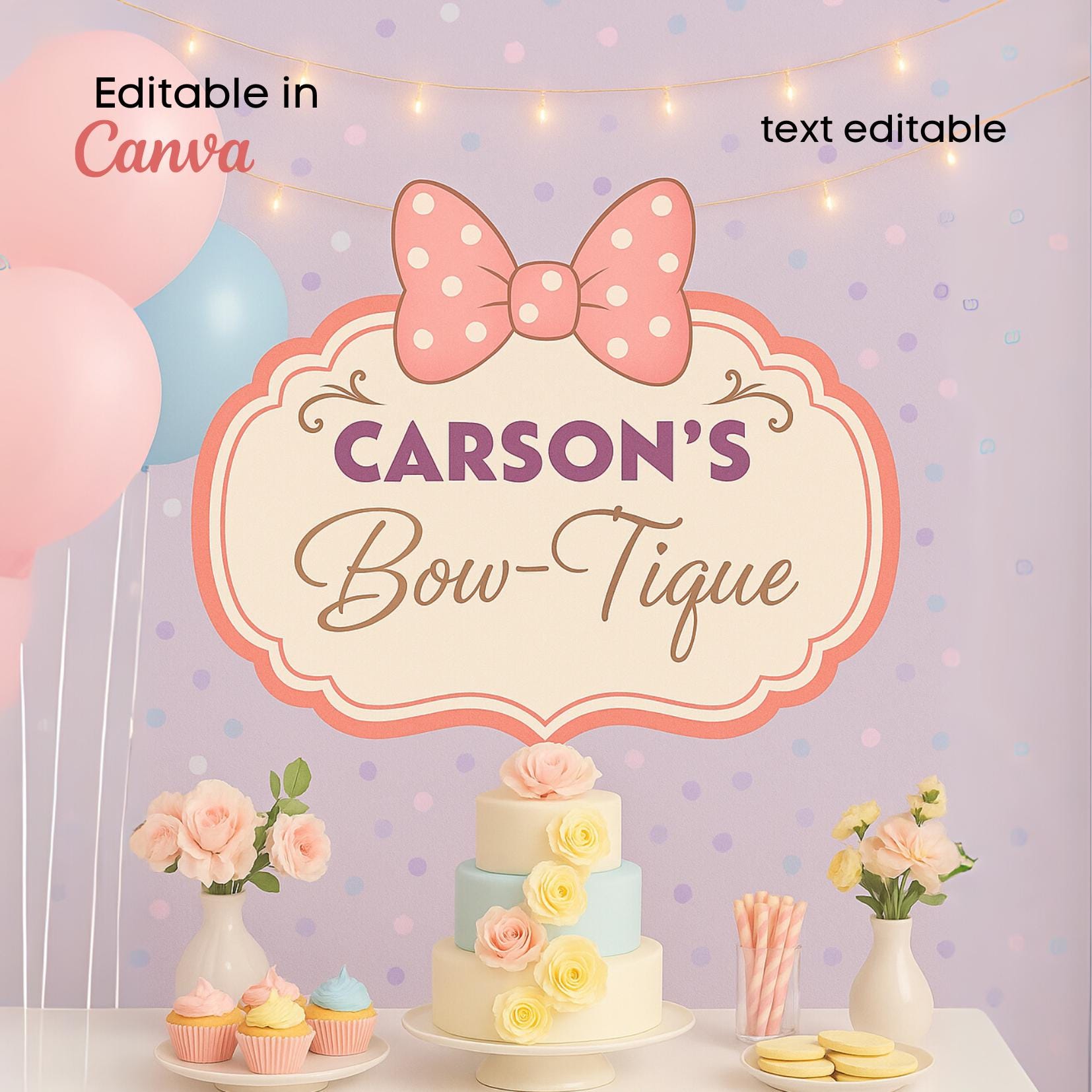 Editable Minnie Bowtique Sign, Minnie Party Decoration, Digital Files ...