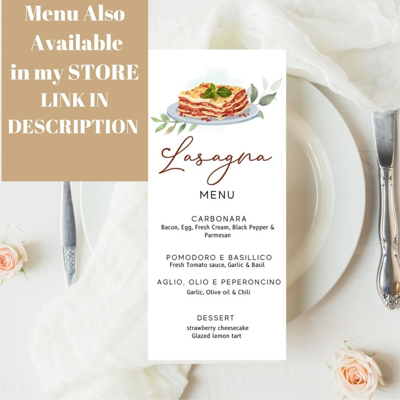 Editable Lasagna and Wine Seat Card, Table Seat Card Template, Greenery ...