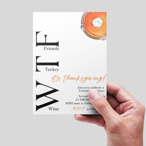 Editable and Printable WTF Friendsgiving Dinner Invitation, Thankful AF ...