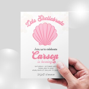 Editable and Printable Girl Sea Shell Birthday Party Invitation ...