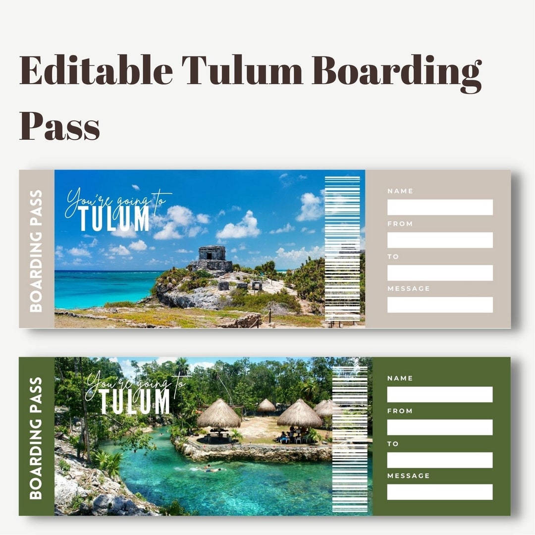 Editable and Printable Tulum Boarding Pass Ticket, Tulum Mexico ...