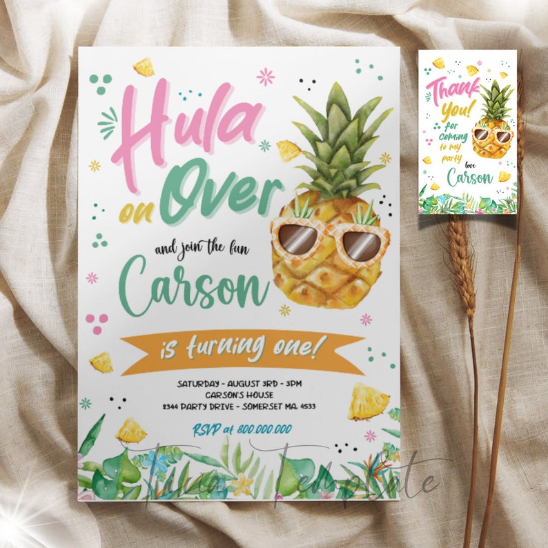 Editable Hawaiian Cute Pineapple Birthday Invitation Template, Luau ...