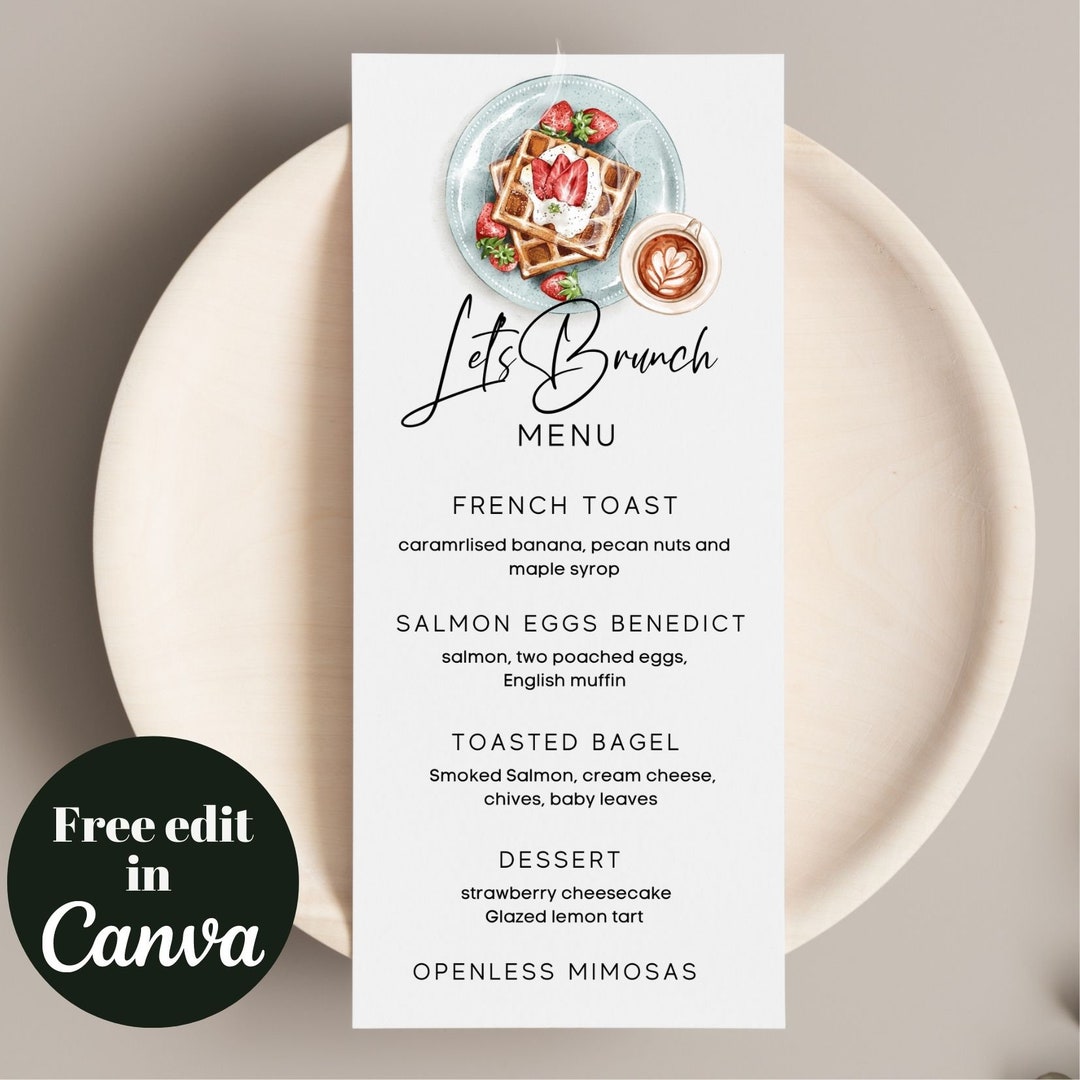 Minimalist Waffle Brunch Digital Menu Template, Let’s Brunch Menu ...