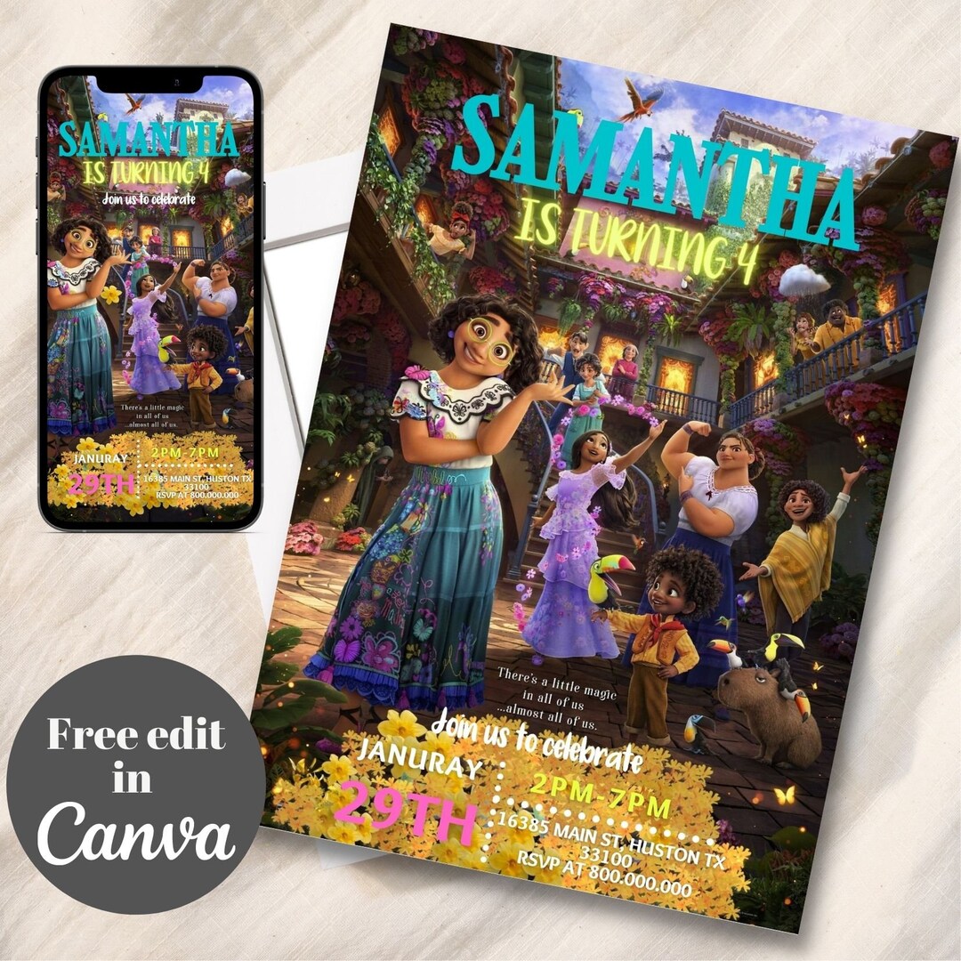 Printable and Mobile Girl Encanto Birthday Party Invitation Template ...
