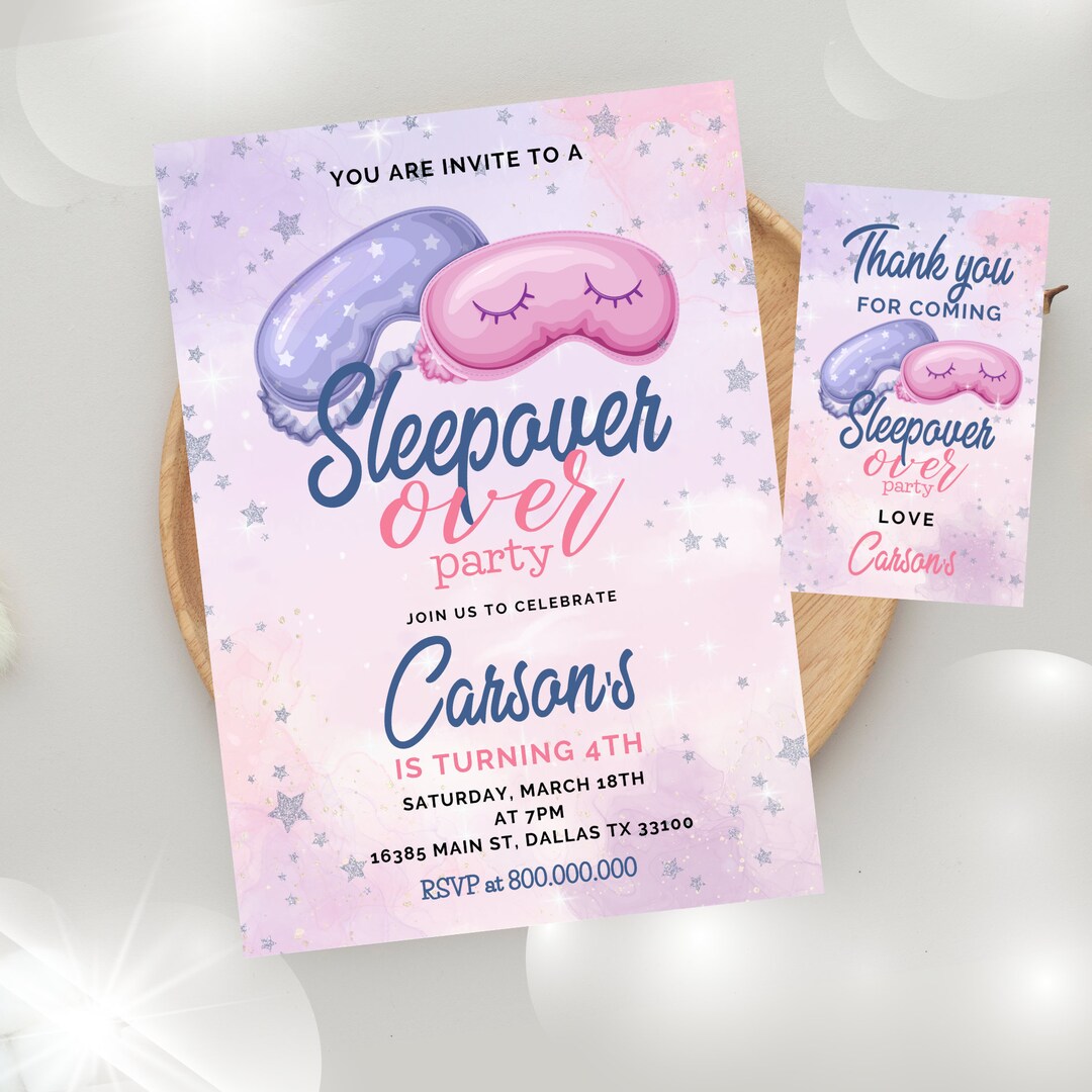 Editable and Printable Sleepover Invitation Template, Slumber Party ...