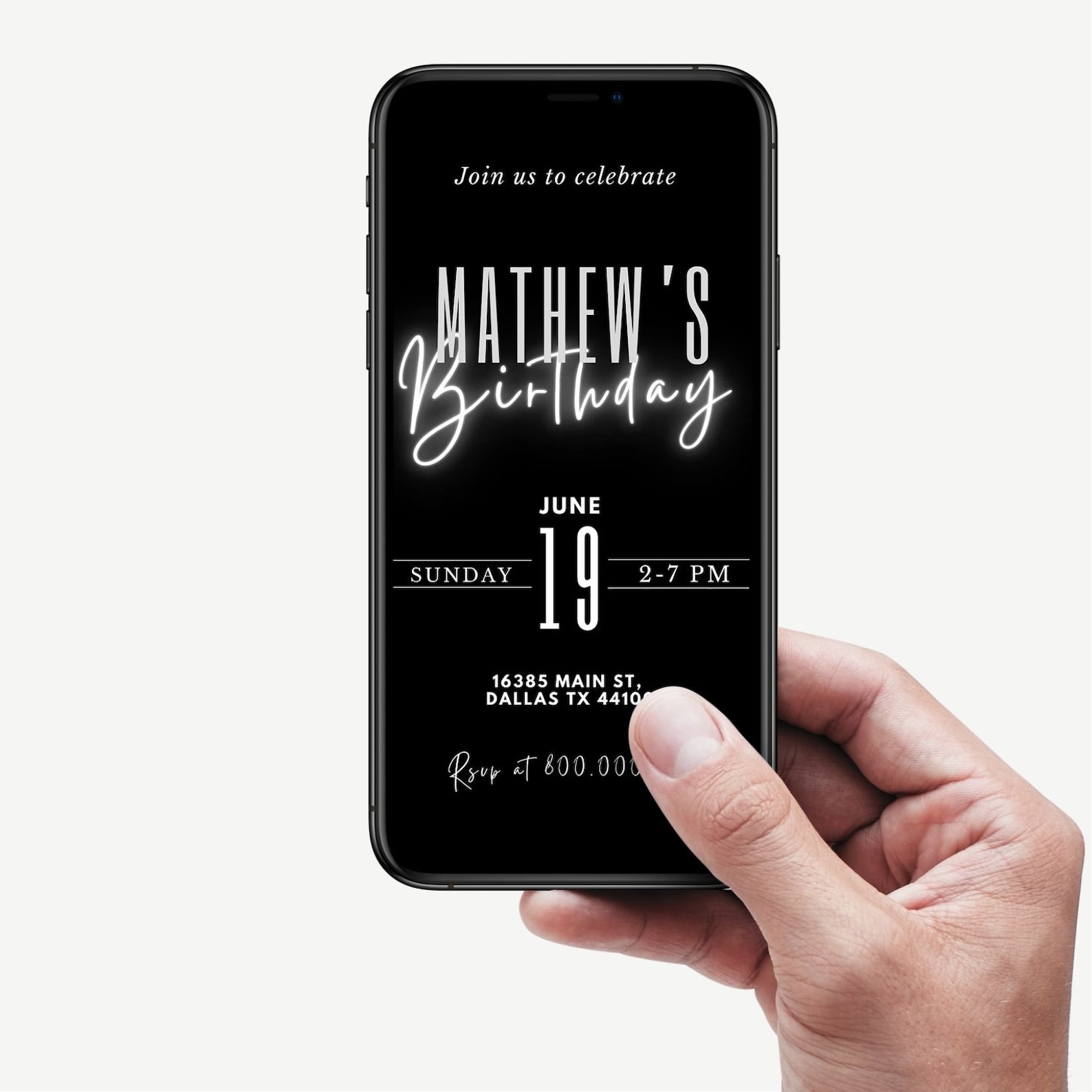 Mobile Elegant Men Birthday Invitation Template, Phone Minimalist Men ...