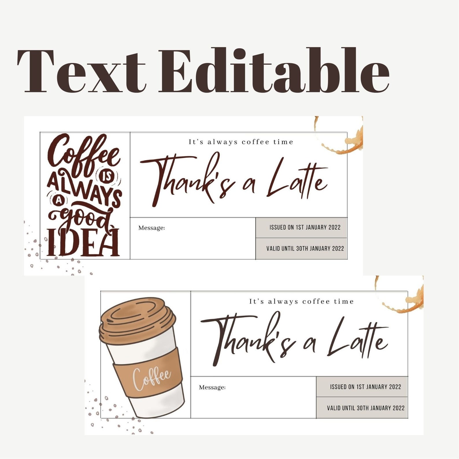 Editable Coffee Gift Coupon Template Printable Thanks a - Etsy