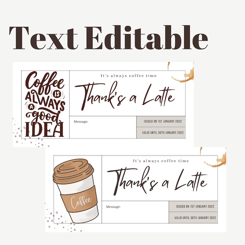 Editable Coffee Gift Coupon Template, Printable Thank’s a Latte Gift ...