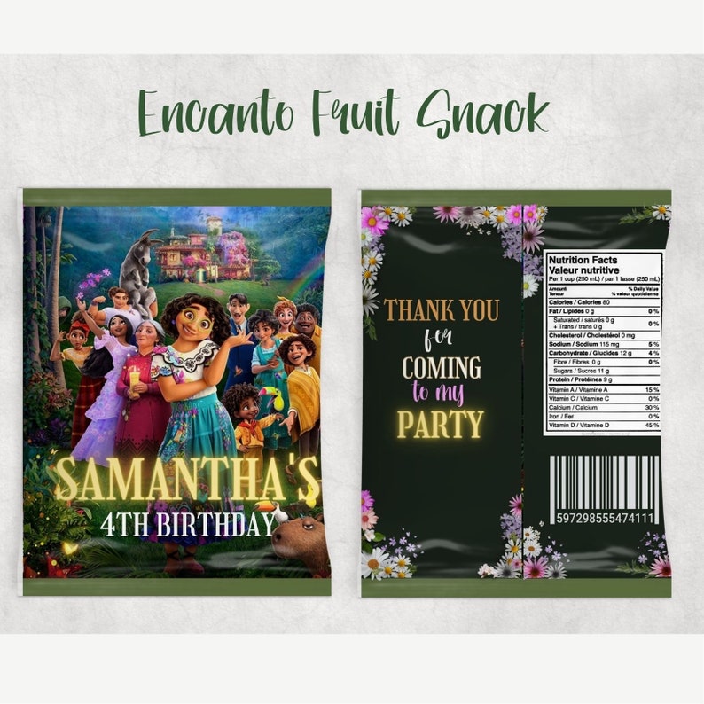 Editable Encanto Fruit Snacks Label Template- Encanto Kid Birthday ...