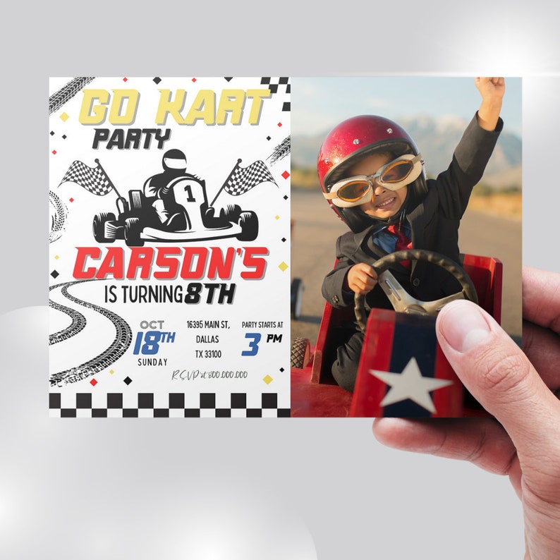 Editable and Printable Go-kart Party Photo Invitation Template, Go ...