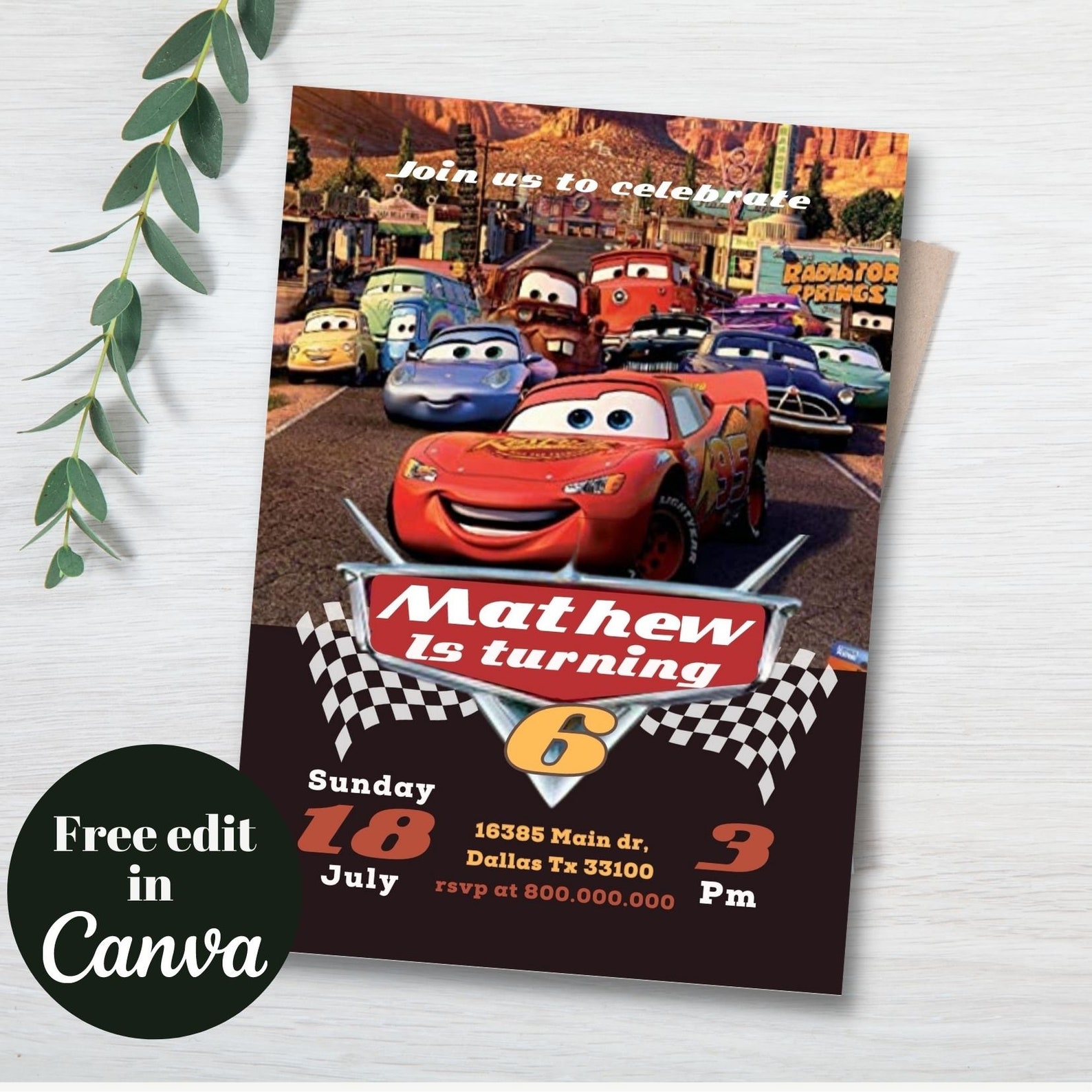 Electronic and Printable Cars Kid Birthday Invitation Template, Boy ...