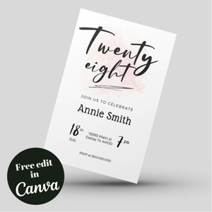 Editable and Printable Twenty Eight Birthday Party Invitation Template ...
