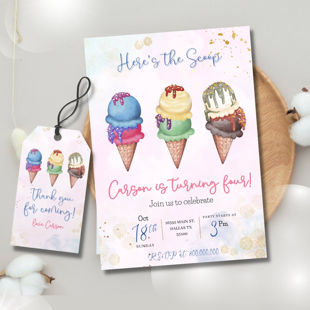 Editable and Printable Ice Cream Birthday Party Invitation Template ...