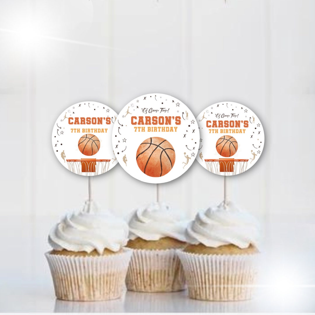 Editable and Printable Basketball Birthday Cupcake Toppers Template ...