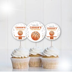 Editable and Printable Basketball Birthday Cupcake Toppers Template ...