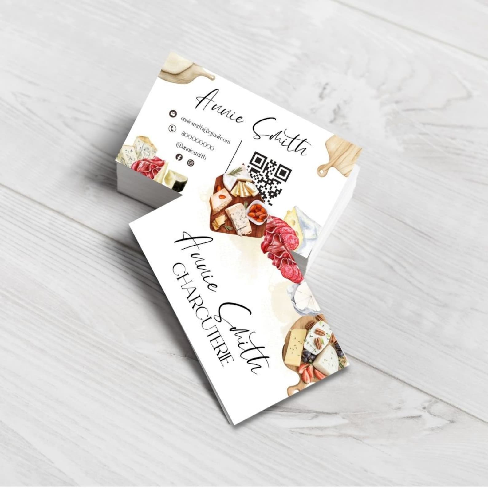 Editable Charcuterie Business Card Design Template With QR Code, Cheese ...