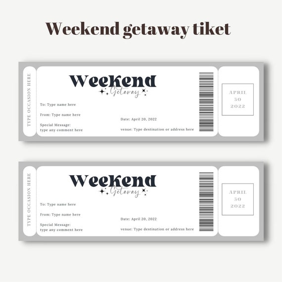 Editable and Printable Weekend Getaway Ticket Template Modern - Etsy