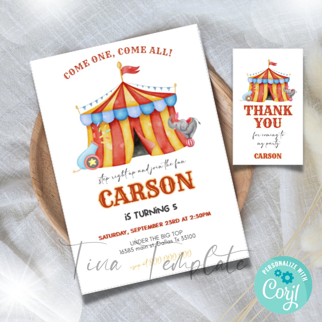 Editable and Printable Circus Birthday Party Invitation Template ...
