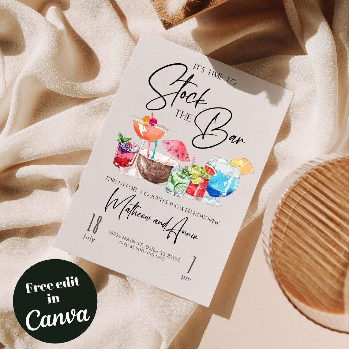 Editable and Printable Let's Stock the Bar Invitation Template ...
