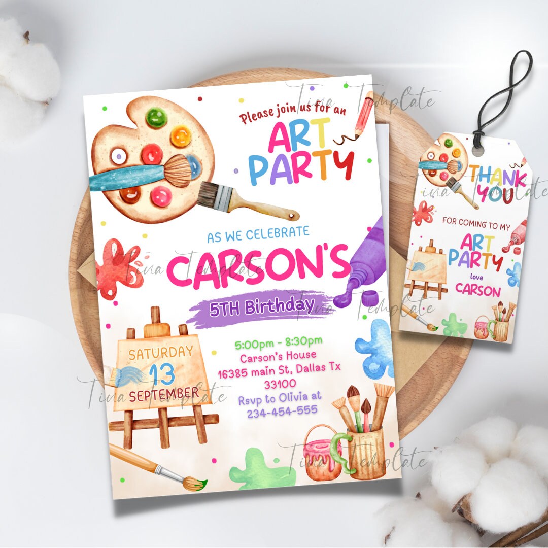 Editable and Printable Art Birthday Party Invitation Template, Art ...