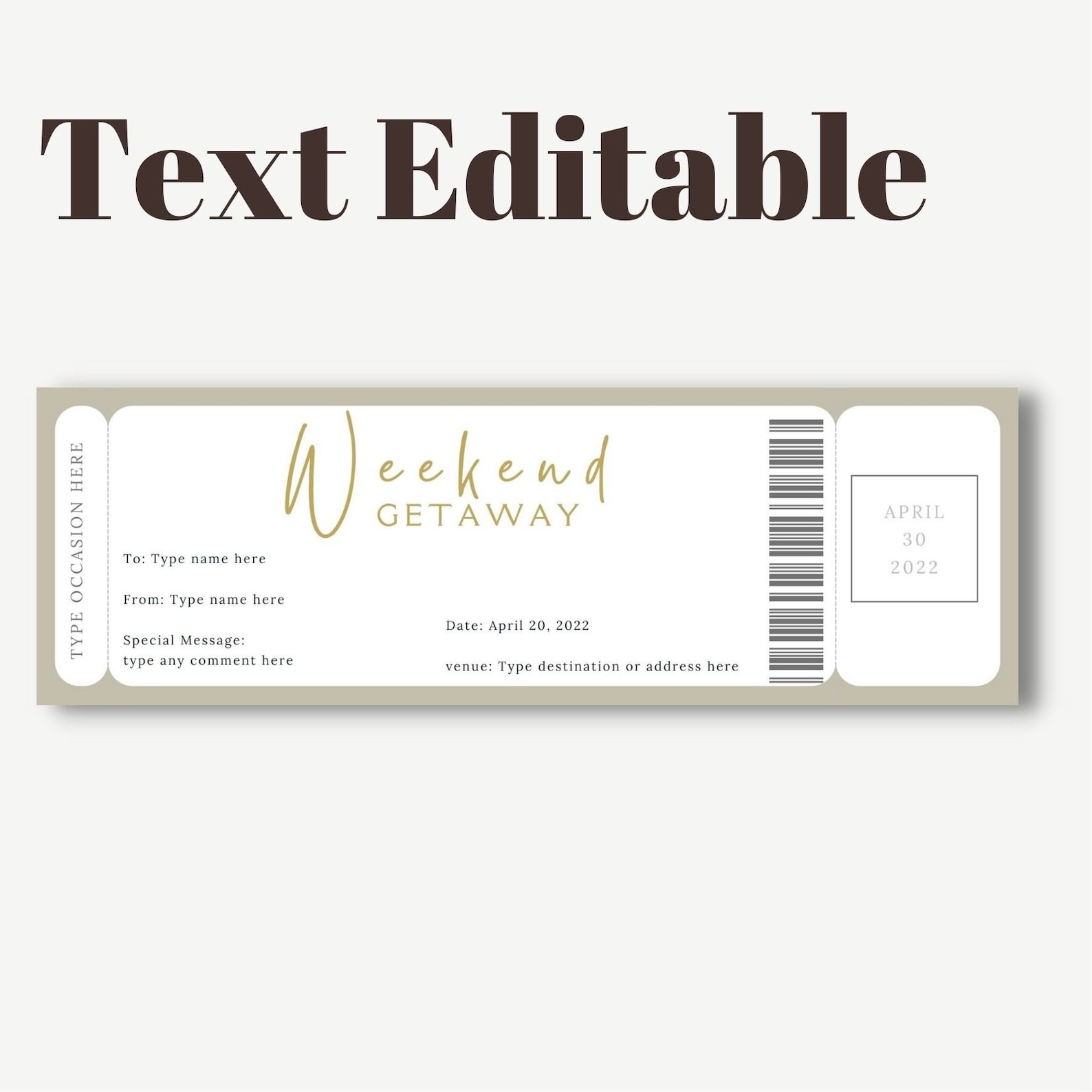 Editable and Printable Weekend Getaway Ticket Template Modern | Etsy