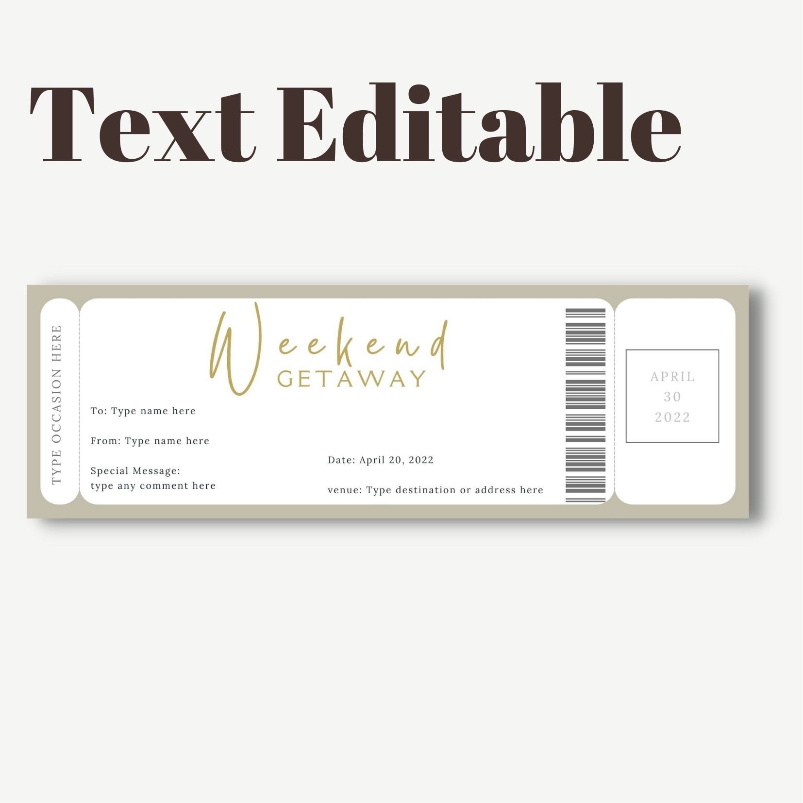 Editable and Printable Weekend Getaway Ticket Template Modern - Etsy Canada