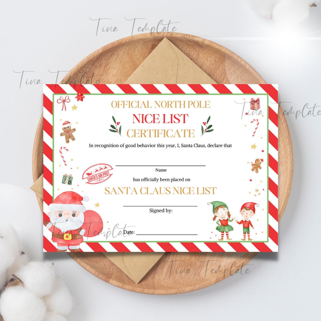 Editable Santa Claus Official Nice List Certificate Template, Letter ...