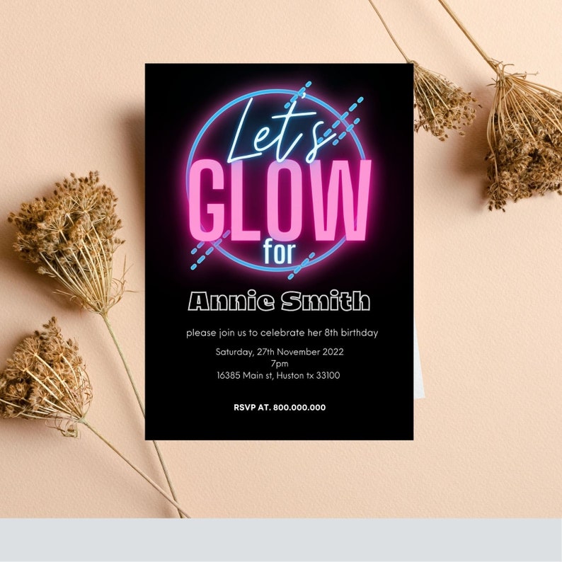 Editable and Printable Glow Invitation Birthday Party - Etsy