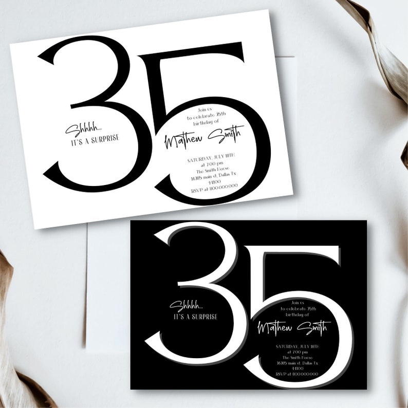 Editable and Printable 35th Elegant Birthday Invitation Template, Adult ...