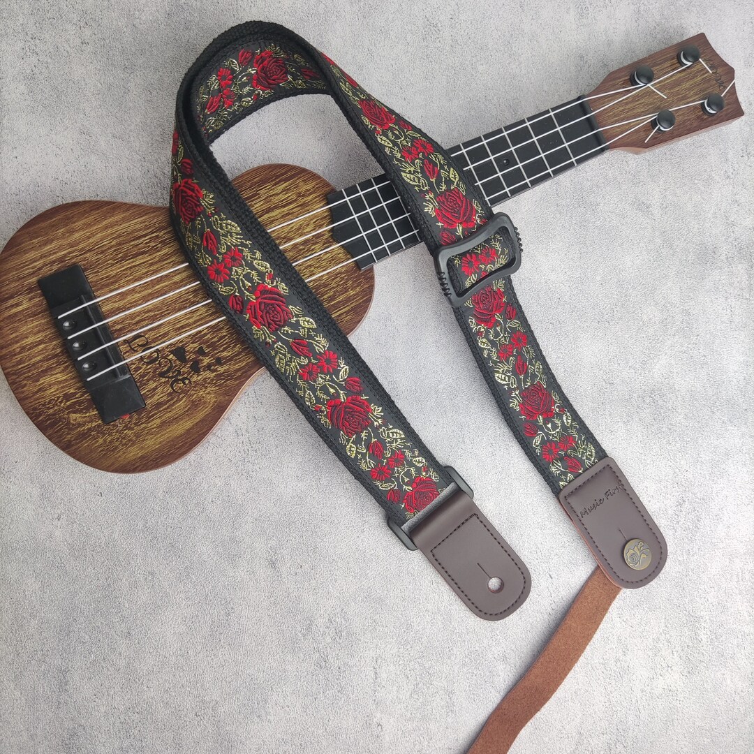 Red Rose Printed Ukulele Strap, Retro Style Handmade Strap, Original ...