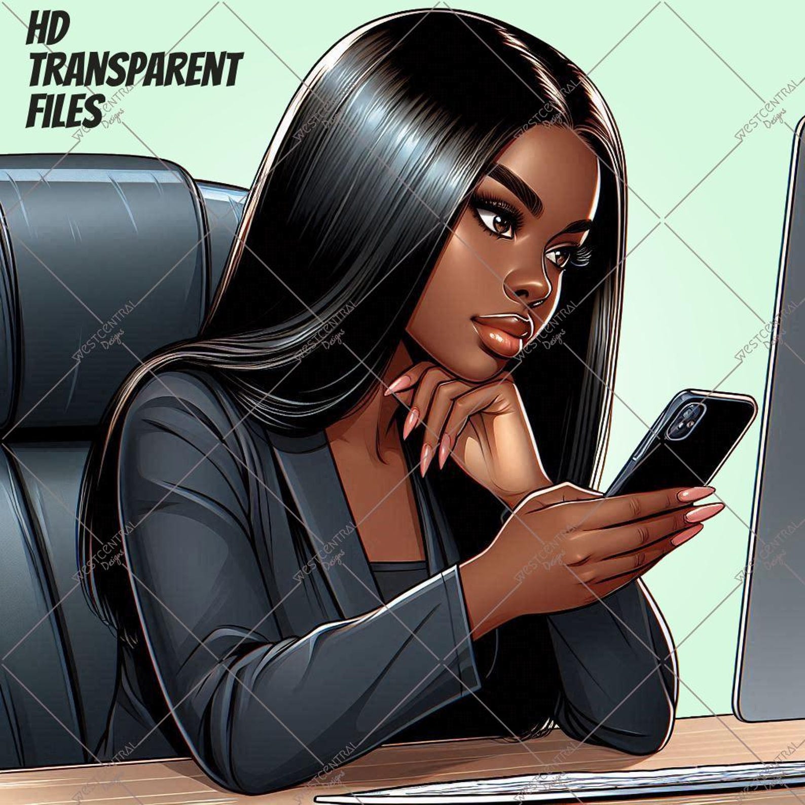 Office Girls on Mobile Phones, West African Dias. PNG Files, Approx. 14 ...