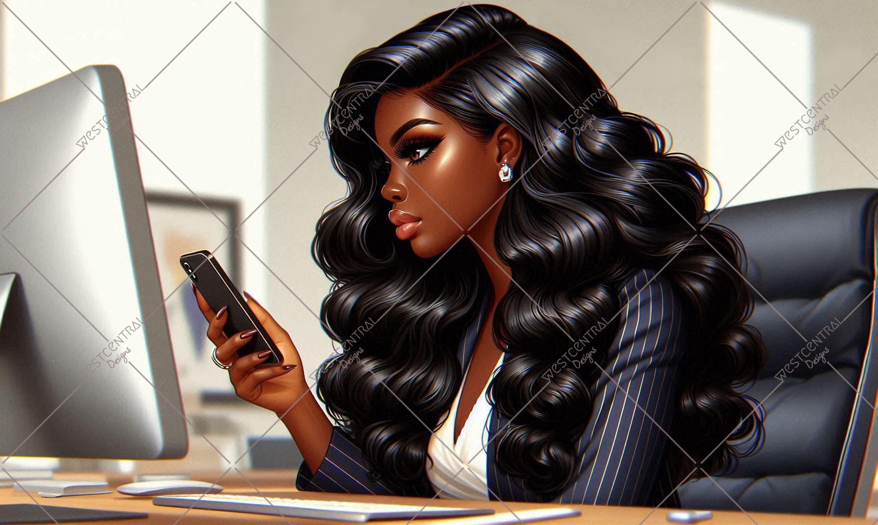 Office Girls on Mobile Phones, West African Dias. PNG Files, Approx. 14 ...