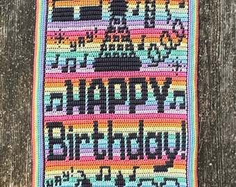CROCHET PATTERN Happy Birthday Banner Rainbow Stash Buster Decoration ...