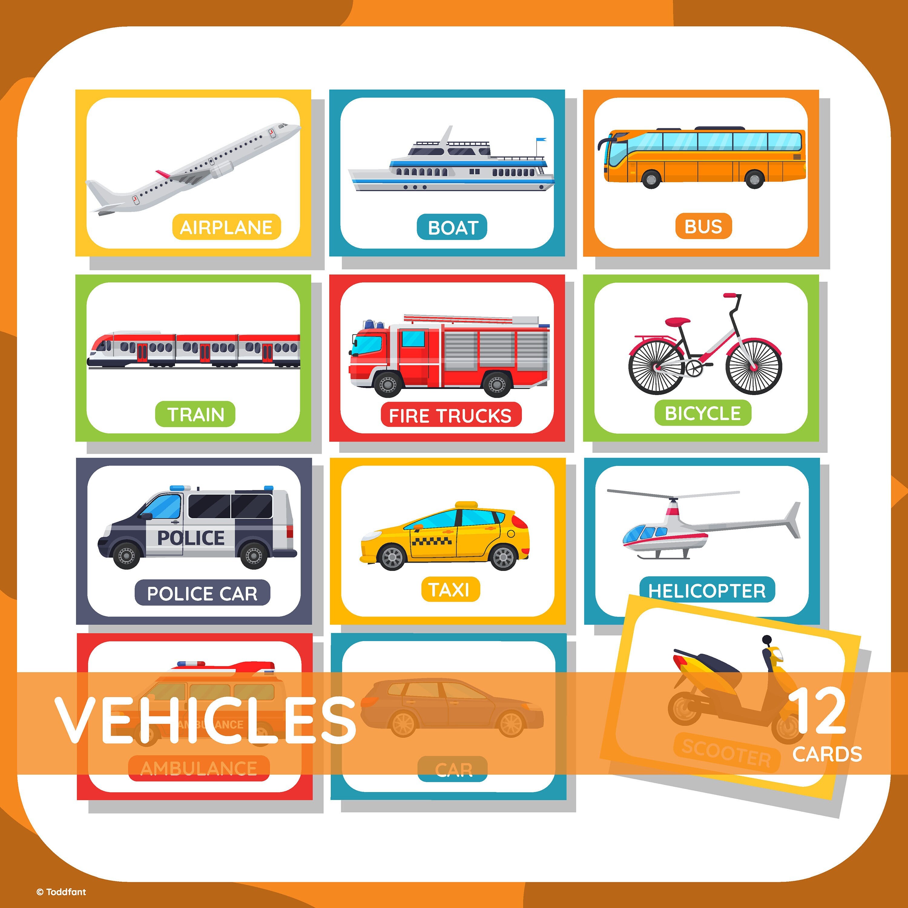VEHICLES Flashcards Montessori Materials, Toddler Flash Cards ...