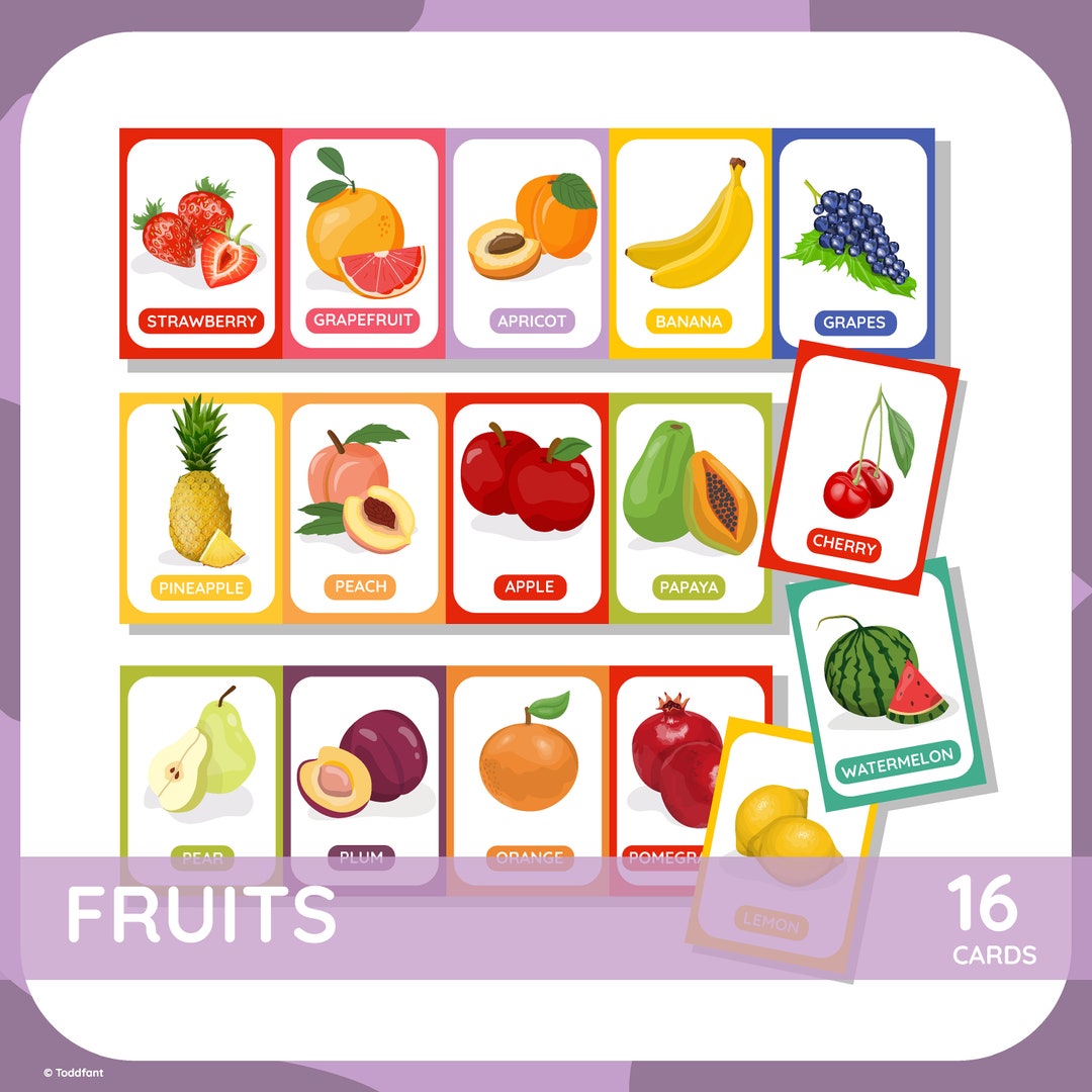 FRUITS Flashcards Montessori Materials, Toddler Flash Cards, Preschool ...