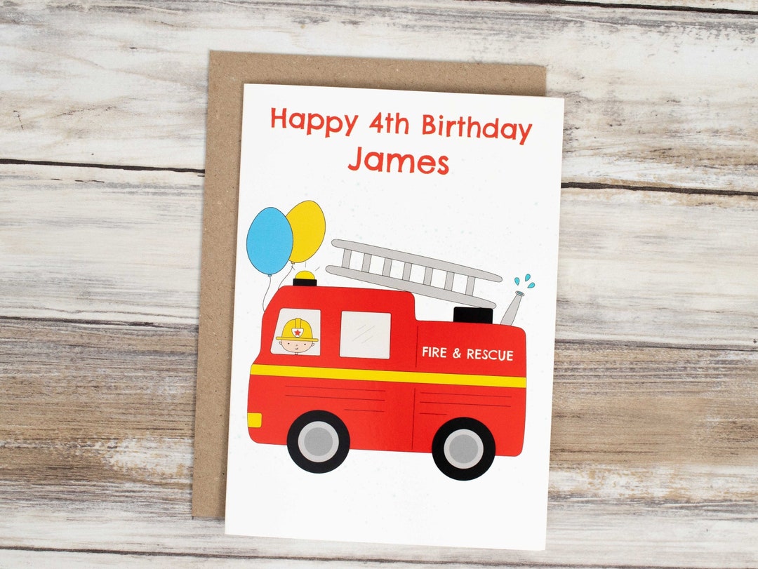 Personalised Fire Engine Happy Birthday Card boys Birthday Card fire ...
