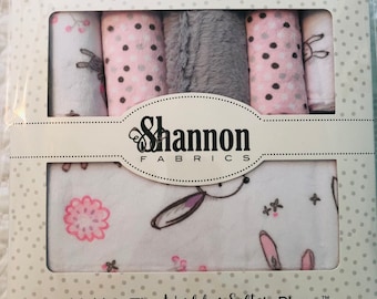 Shannon Cuddle KIT 28x37 Bambino Kit Bunny Hunny Pink Gray Bunny Minky ...