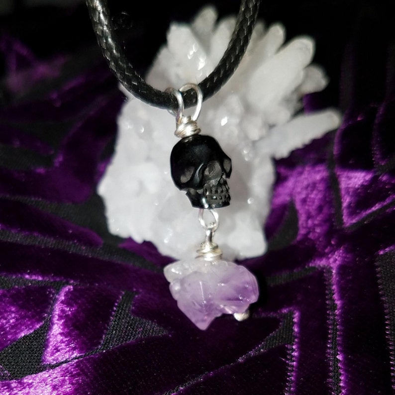 Bone Skull & Amethyst Sterling Silver Pendant - Etsy