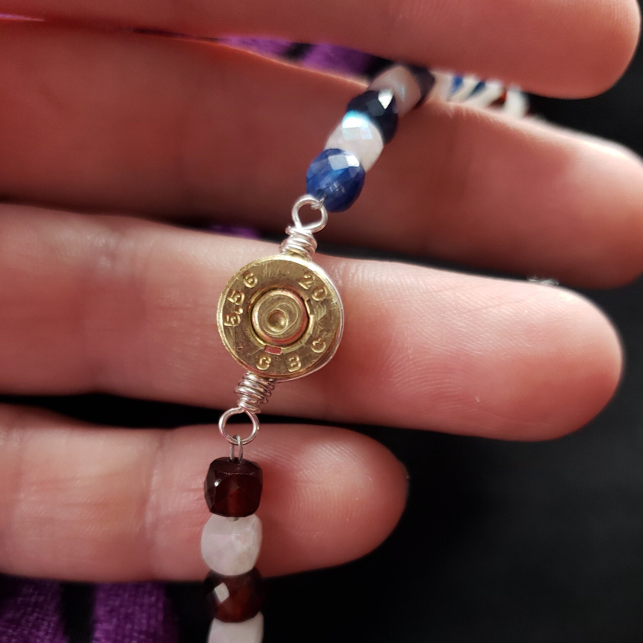 2nd Amendment USA Bracelet Garnet, Kyanite, Moonstone With 5.56 NATO or ...