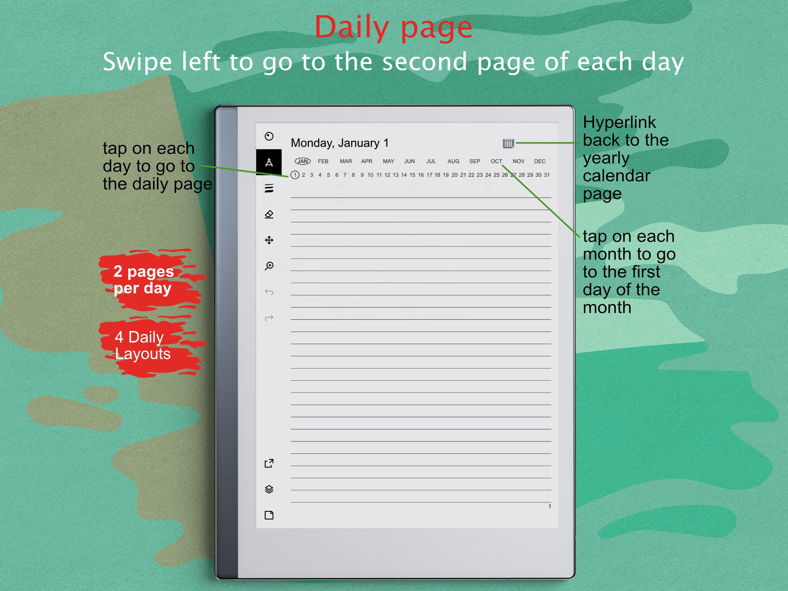 2024-2025 Daily Journal Templates for Remarkable 2, Hyperlinked Journal ...