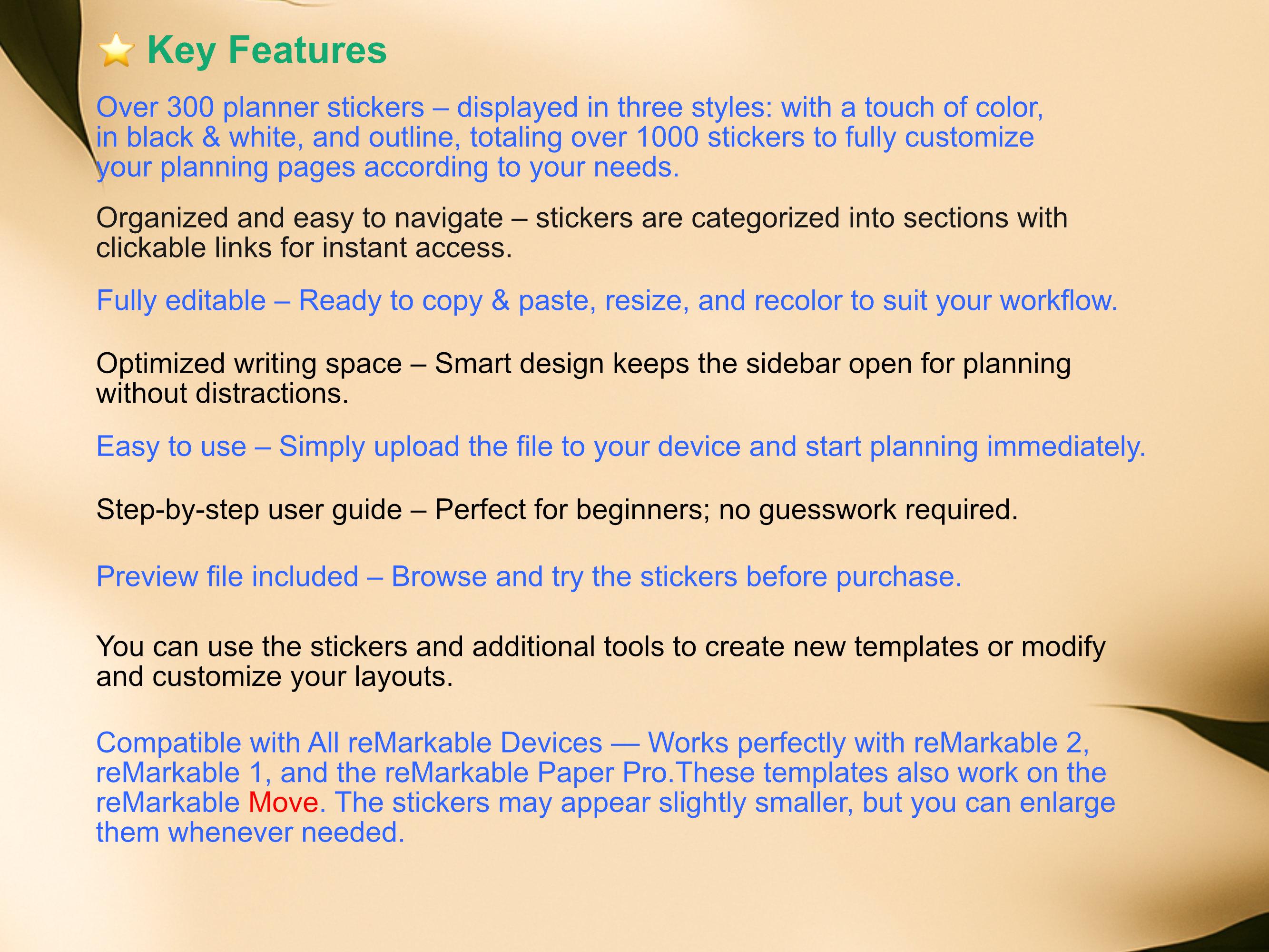 Editable Productivity Stickers for Remarkable Paper Pro, 2 and Move ...