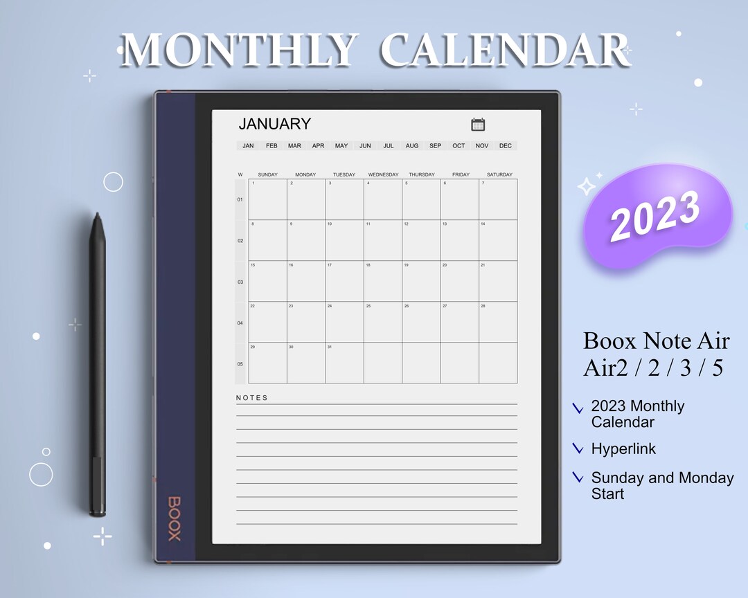 Boox Note Templates 2023 Calendar Yearly and Monthly - Etsy