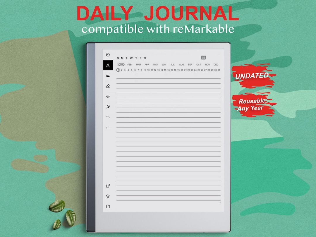 Undated Daily Journal Templates for Remarkable 2, Reusable for Any Year ...