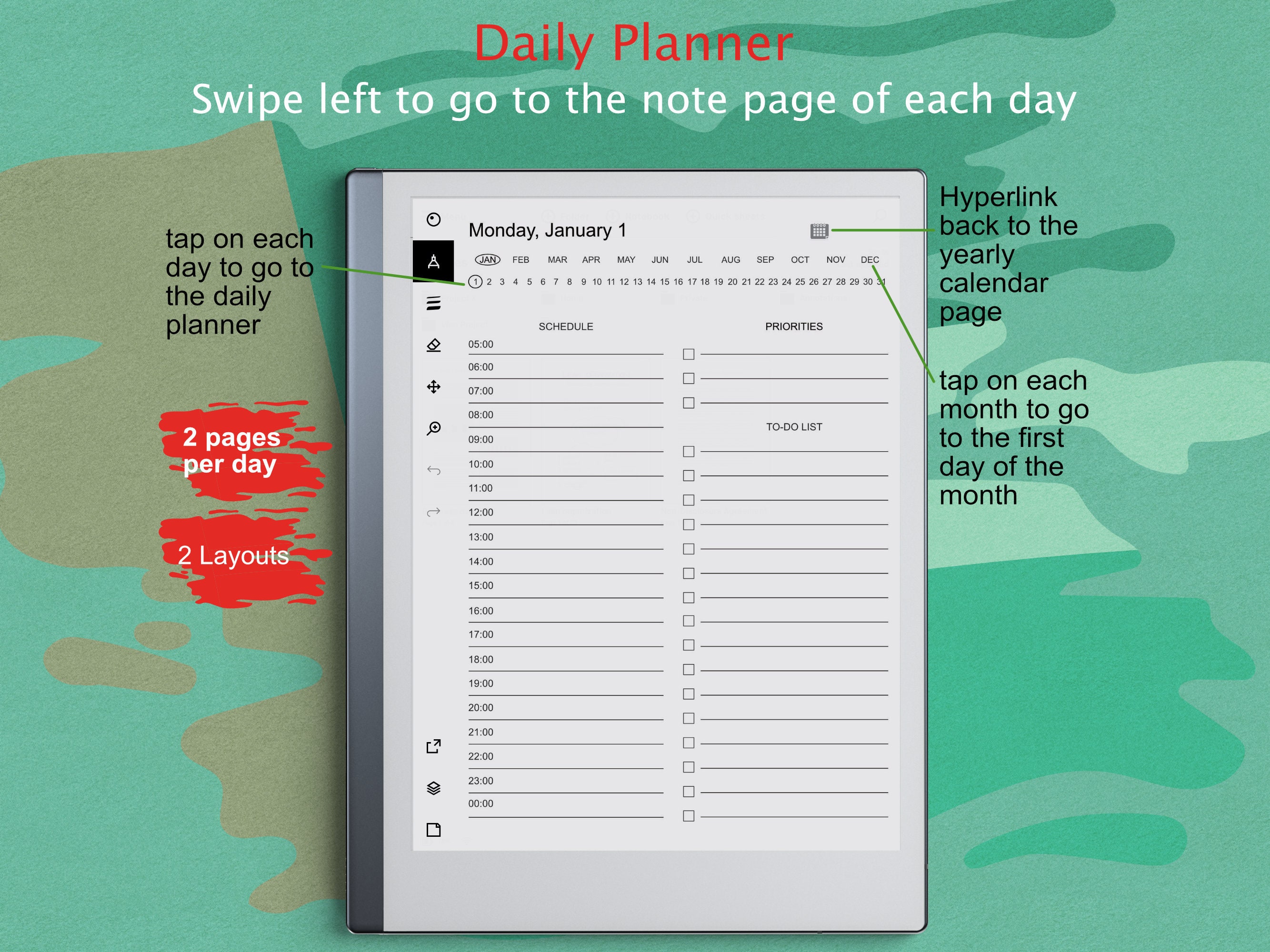 2024-2025 Daily Planner Templates for Remarkable 2, Hyperlinked Planner ...