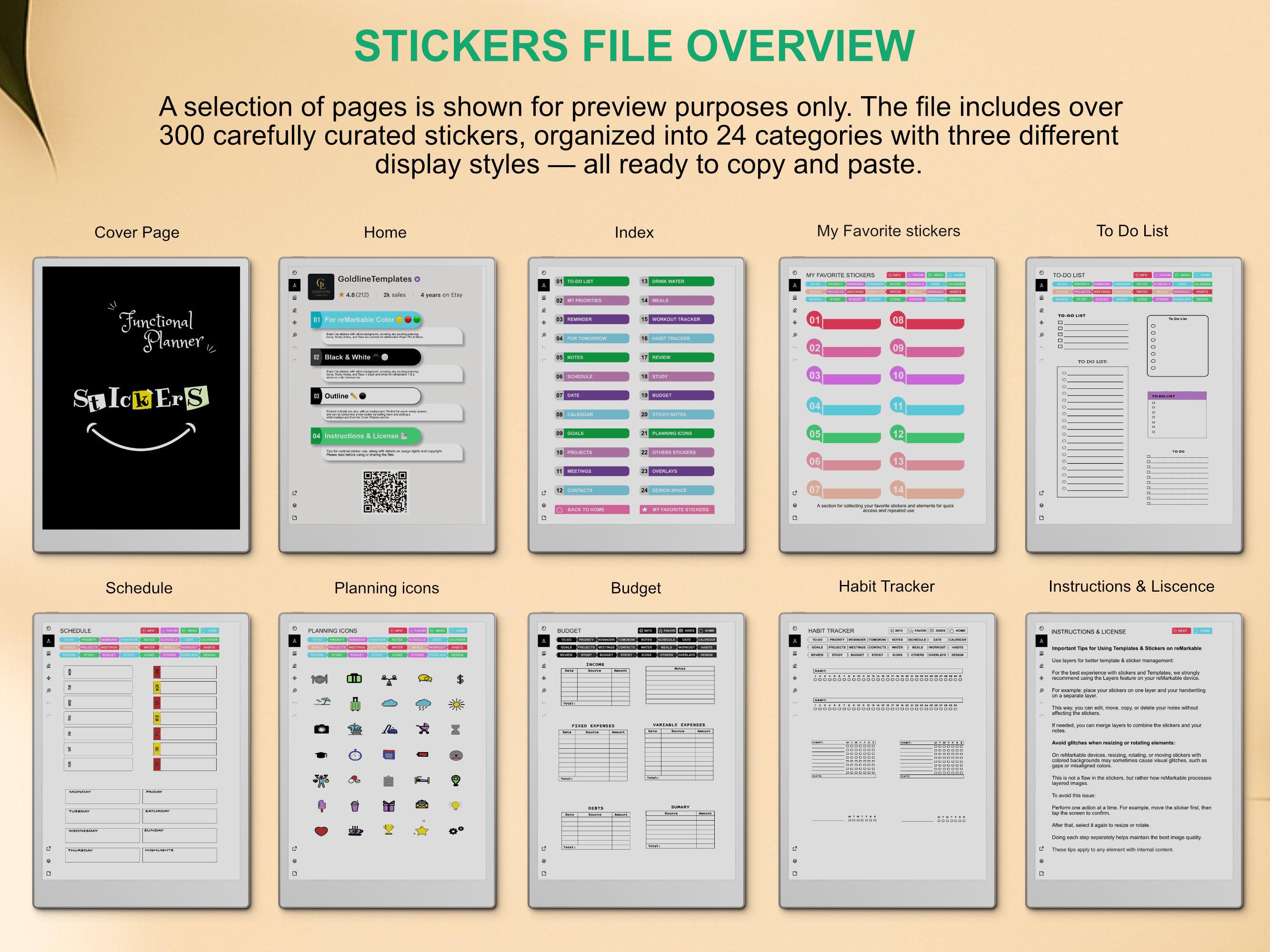 Editable Productivity Stickers for Remarkable Paper Pro, 2 and Move ...
