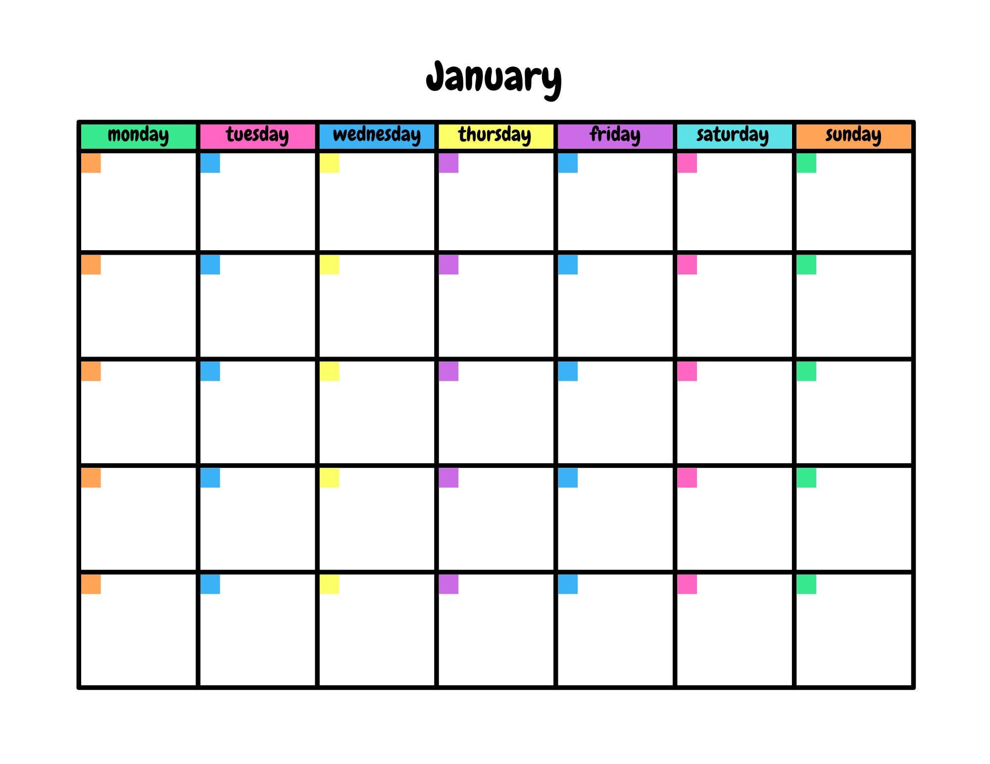 January calendar printable store