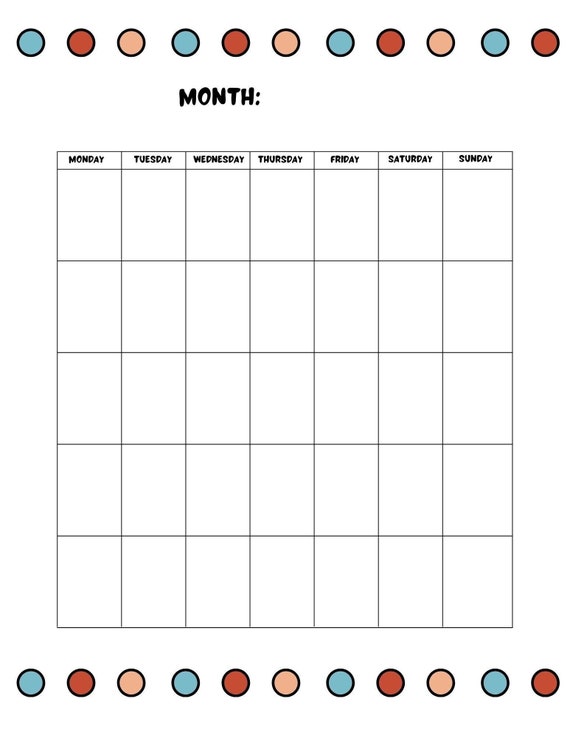 Printable blank calendar page store