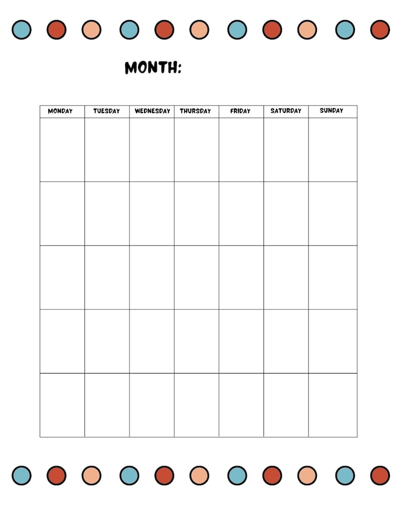 Circle Frame Blank Calendar Template, 8.5 X 11 Inches, Vertical ...