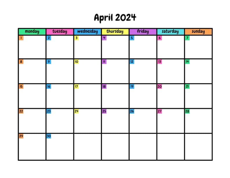 2024 Colourful Calendar, 12 Month, Dated, 11 X 8.5 Inches, Horizontal ...